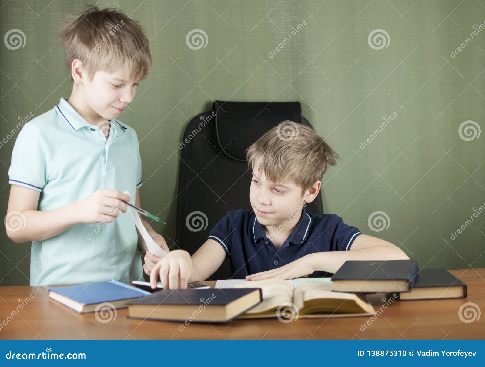 Two Brothers Doing Homework at the Desk Stock Photo - Image of male ...
