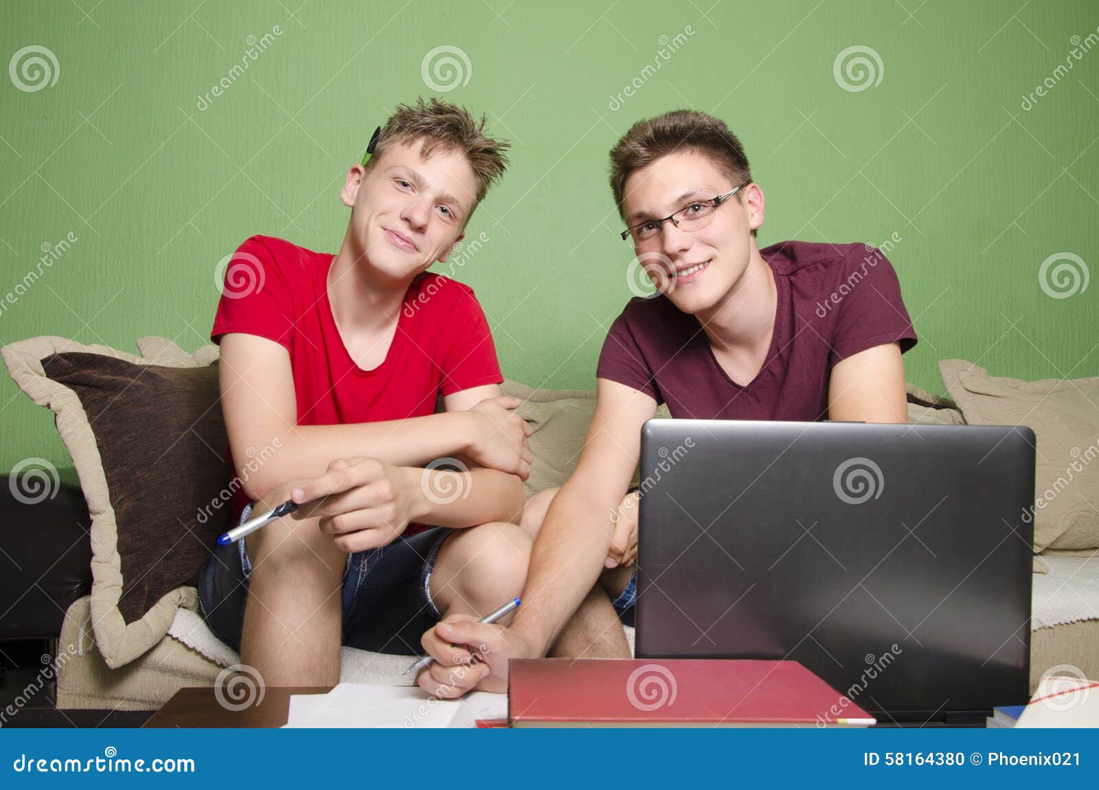 Two Brothers Doing Homework Together Stock Photo - Image of green ...