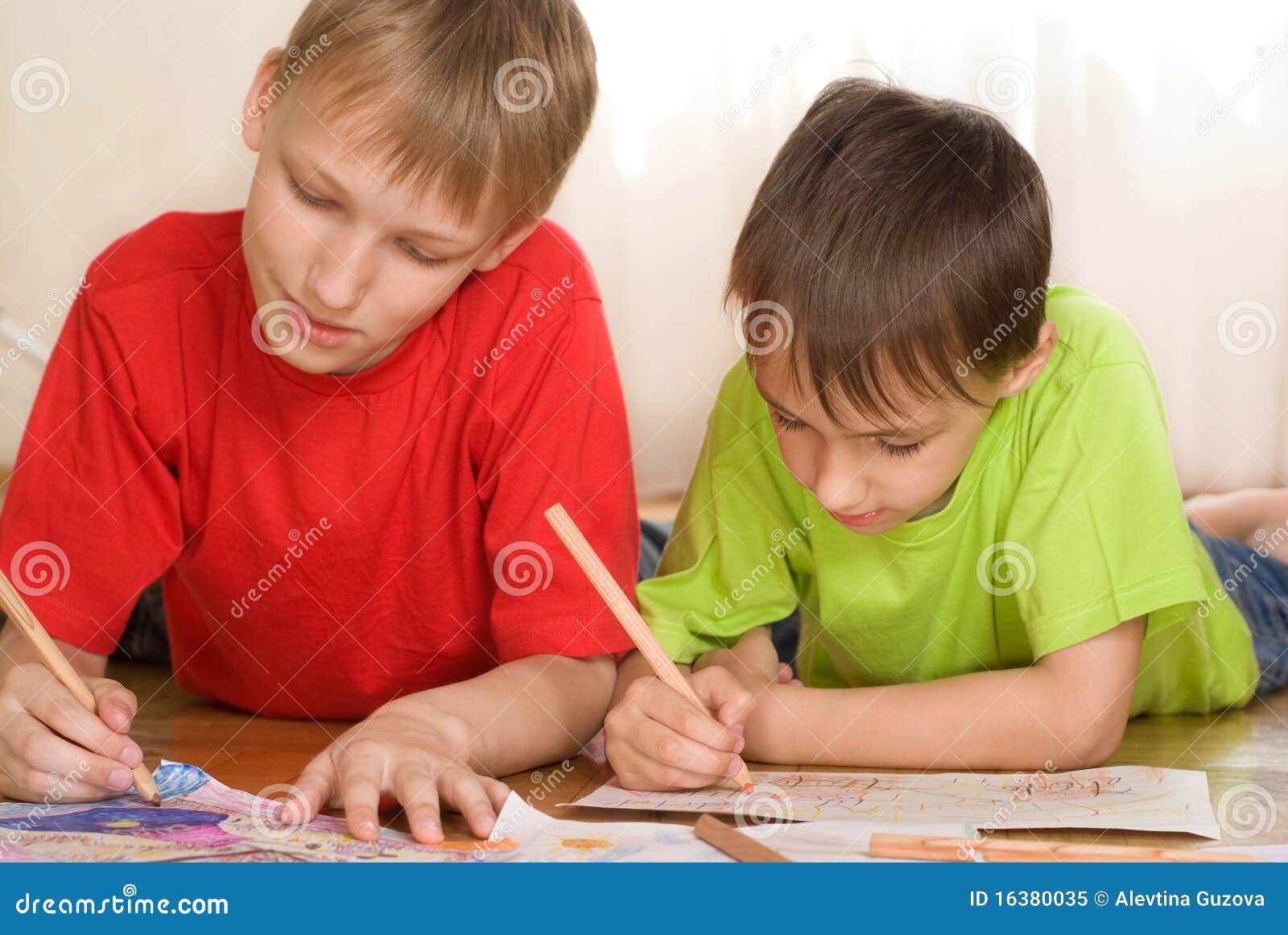 Two brothers draw stock image. Image of looking, child - 16380035