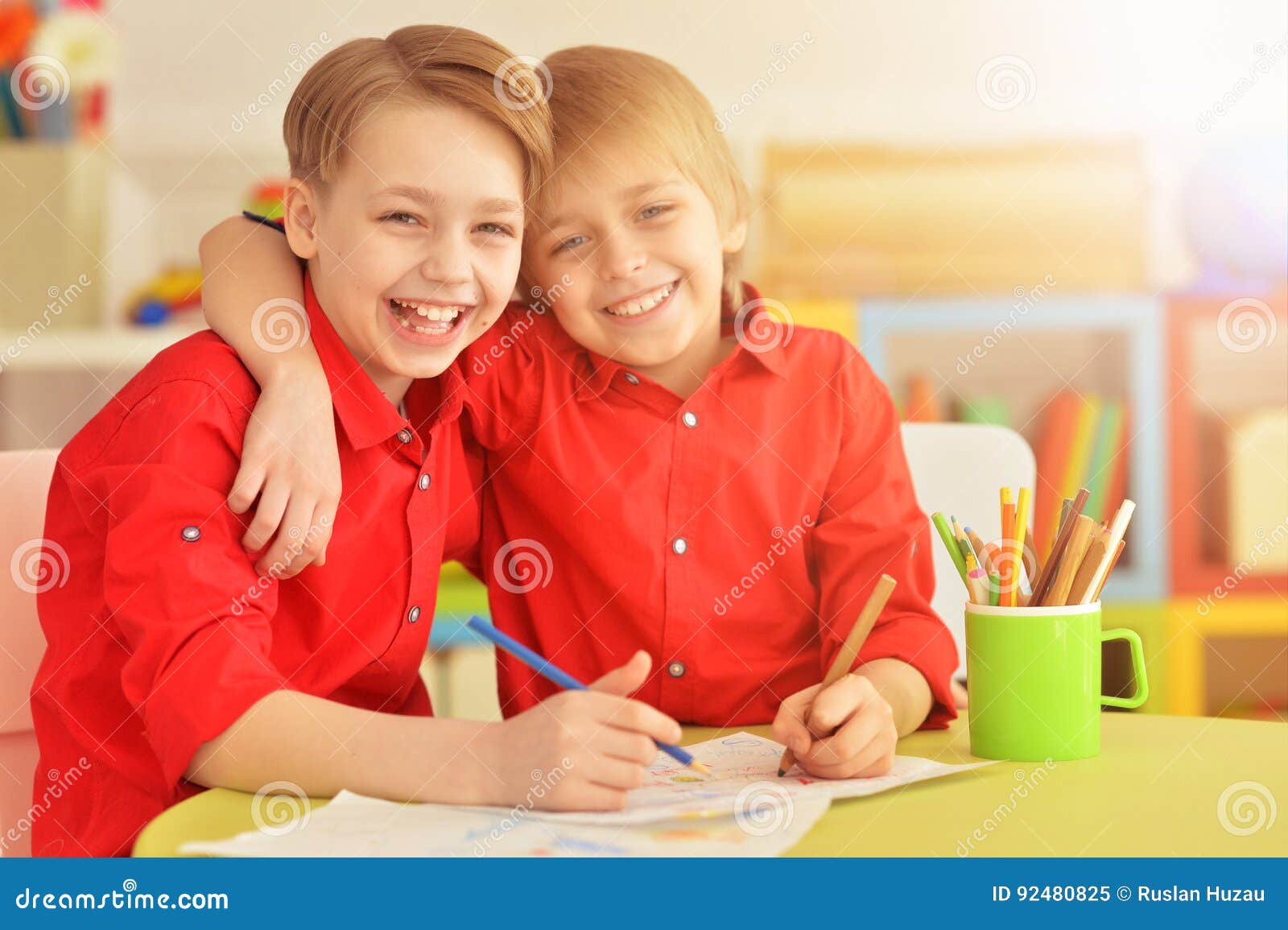 Two Brothers Draws with Pencils Stock Image - Image of cute, education ...