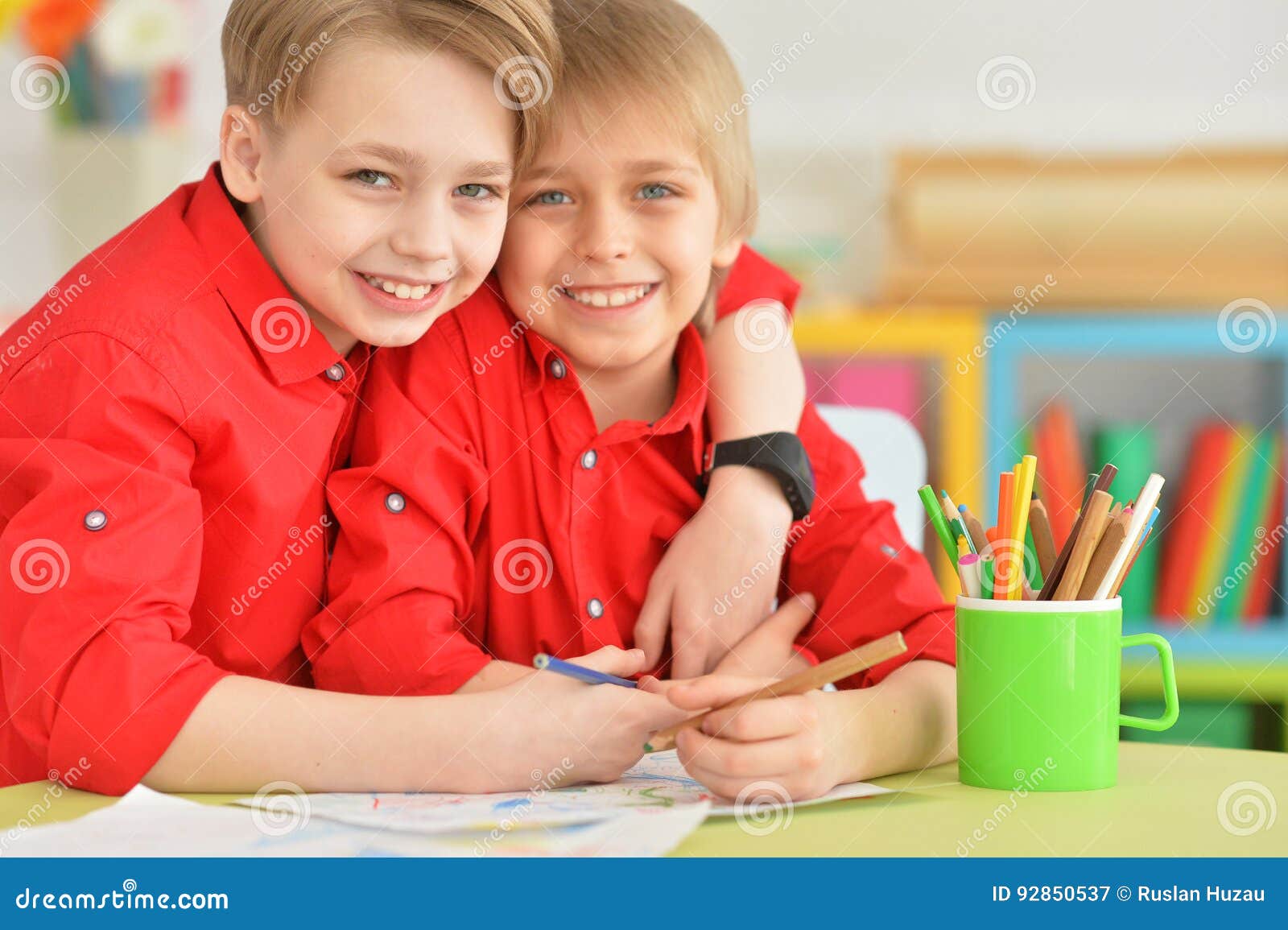 Two Brothers Draws with Pencils Stock Image - Image of kids, smile ...