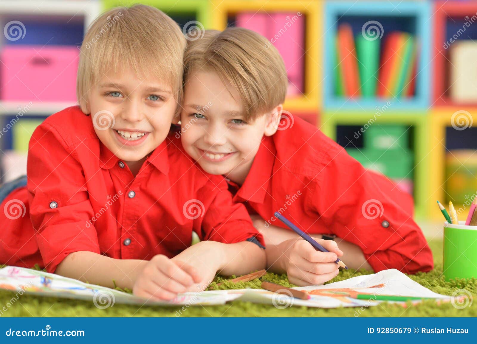 Two Brothers Draws with Pencils Stock Image - Image of home, school ...