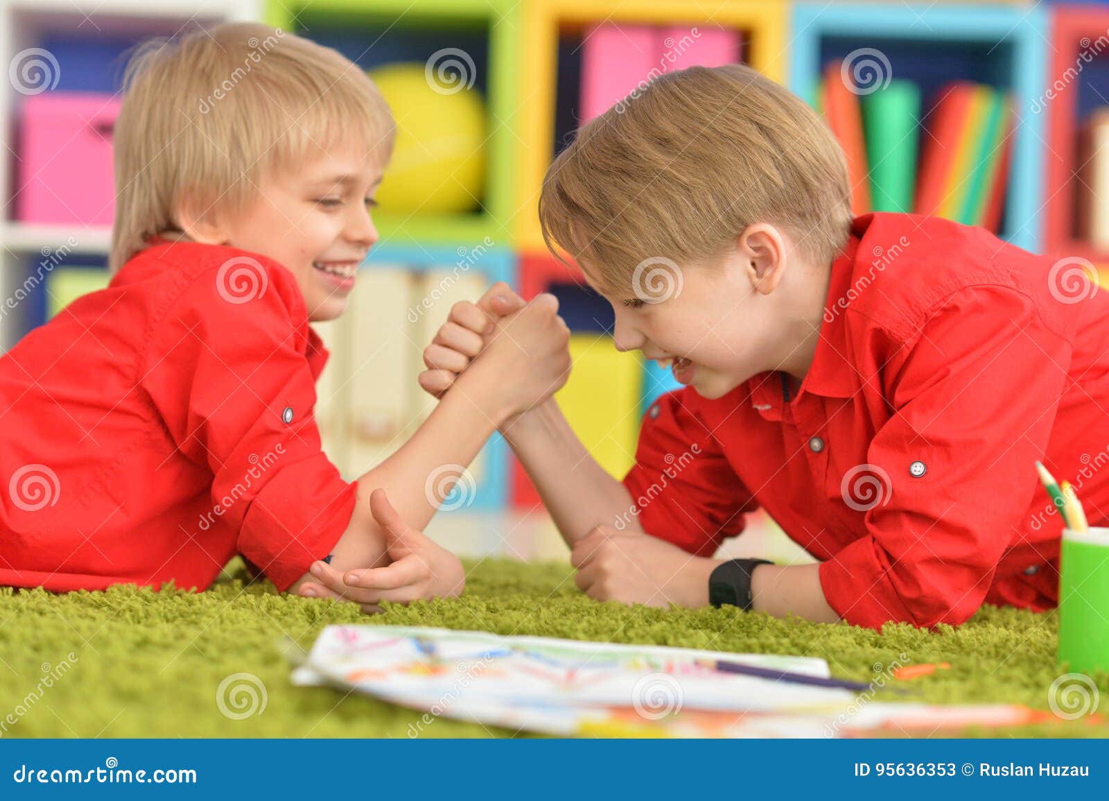 Two Brothers Draws with Pencils Stock Image - Image of preschool ...