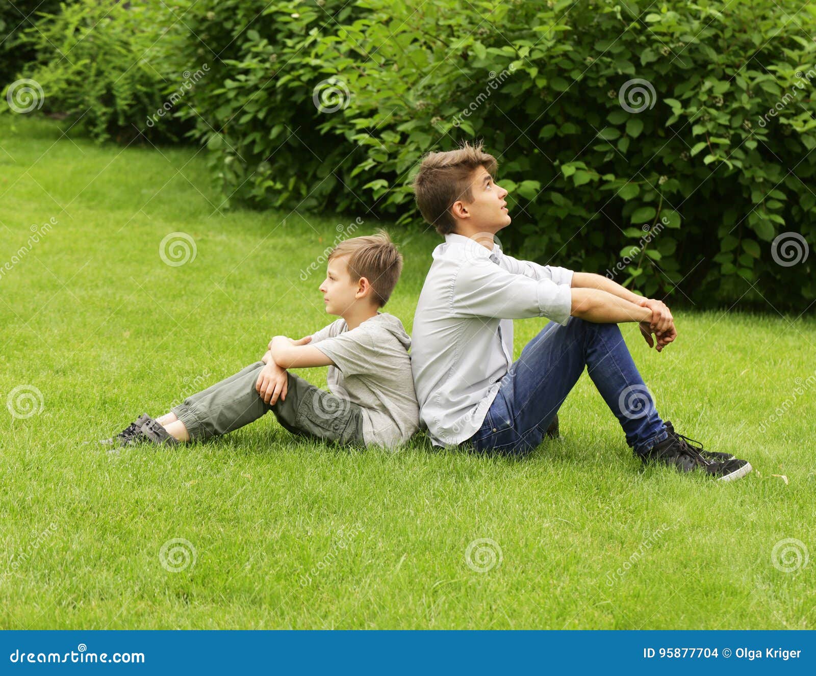 Two Brothers Have Fun in the Park - Summer Time Stock Photo - Image of ...