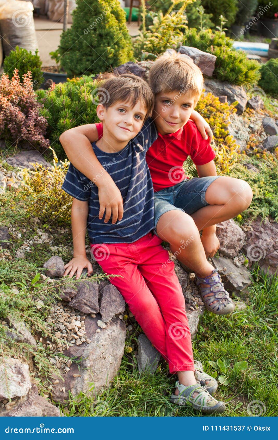 Two brothers outdoors stock image. Image of family, portrait - 111431537