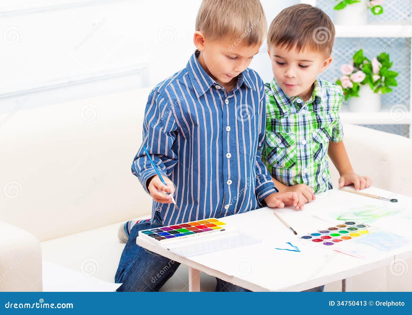 Two Brothers are Painting Something Stock Image - Image of little ...