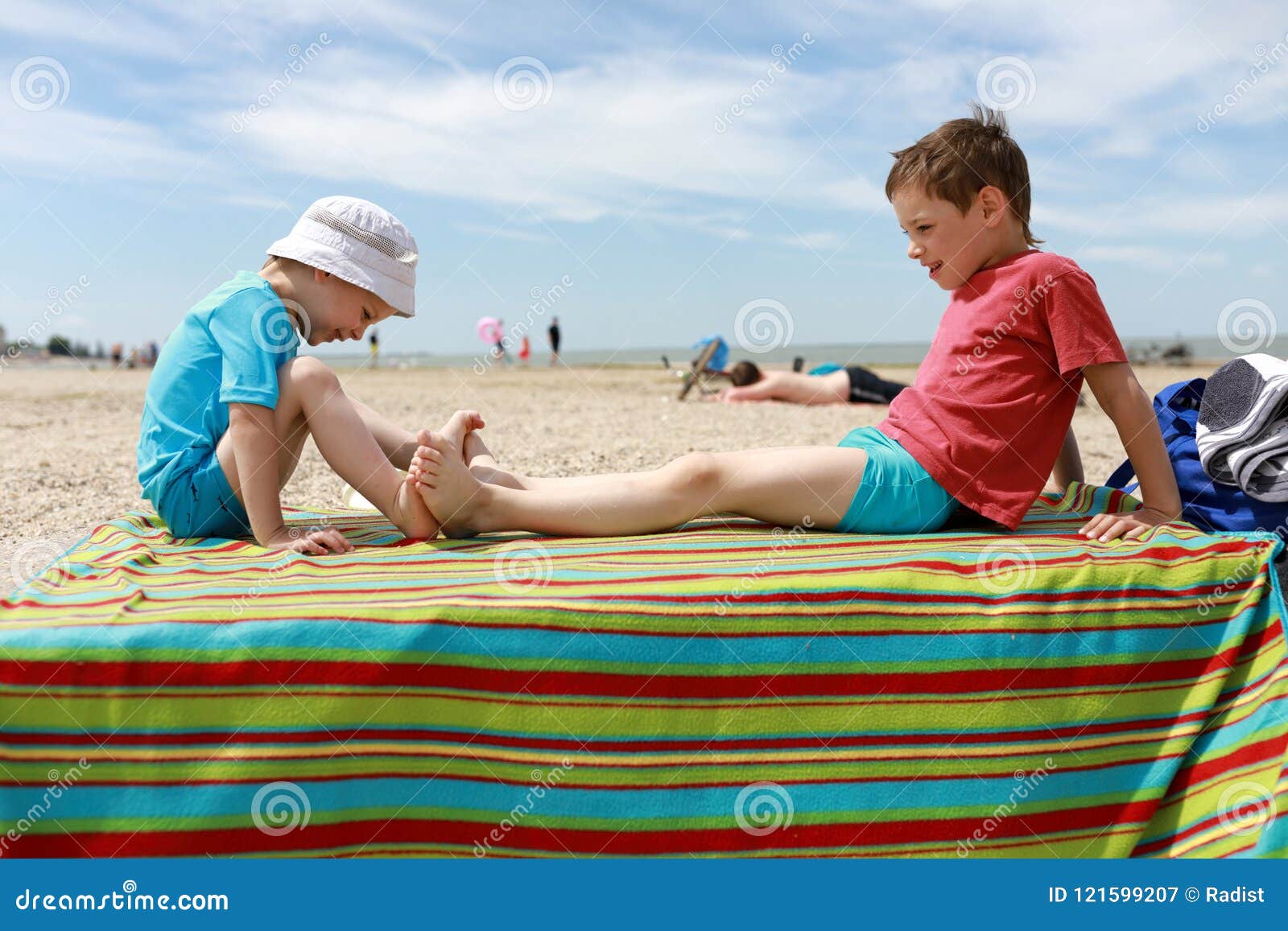 Brothers on the beach stock image. Image of cheerful - 121599207