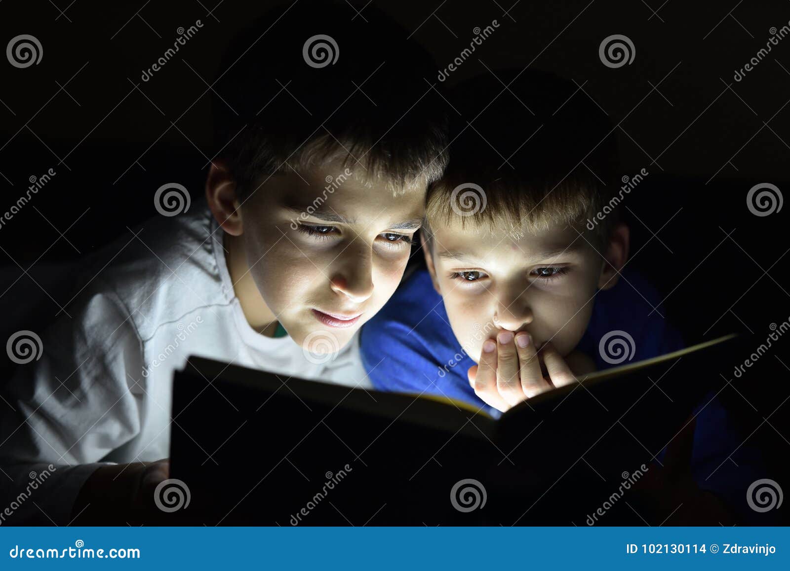 Two Brothers Reading a Book Stock Photo - Image of family, learning ...