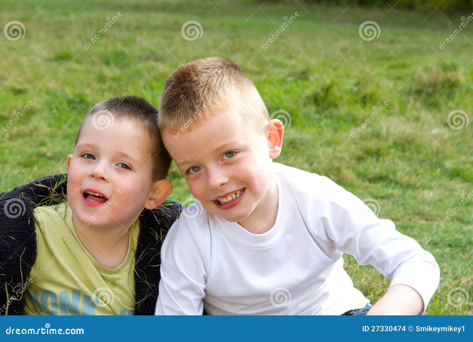 Two Brothers Smiling in the Meadow Stock Photo - Image of face, play ...