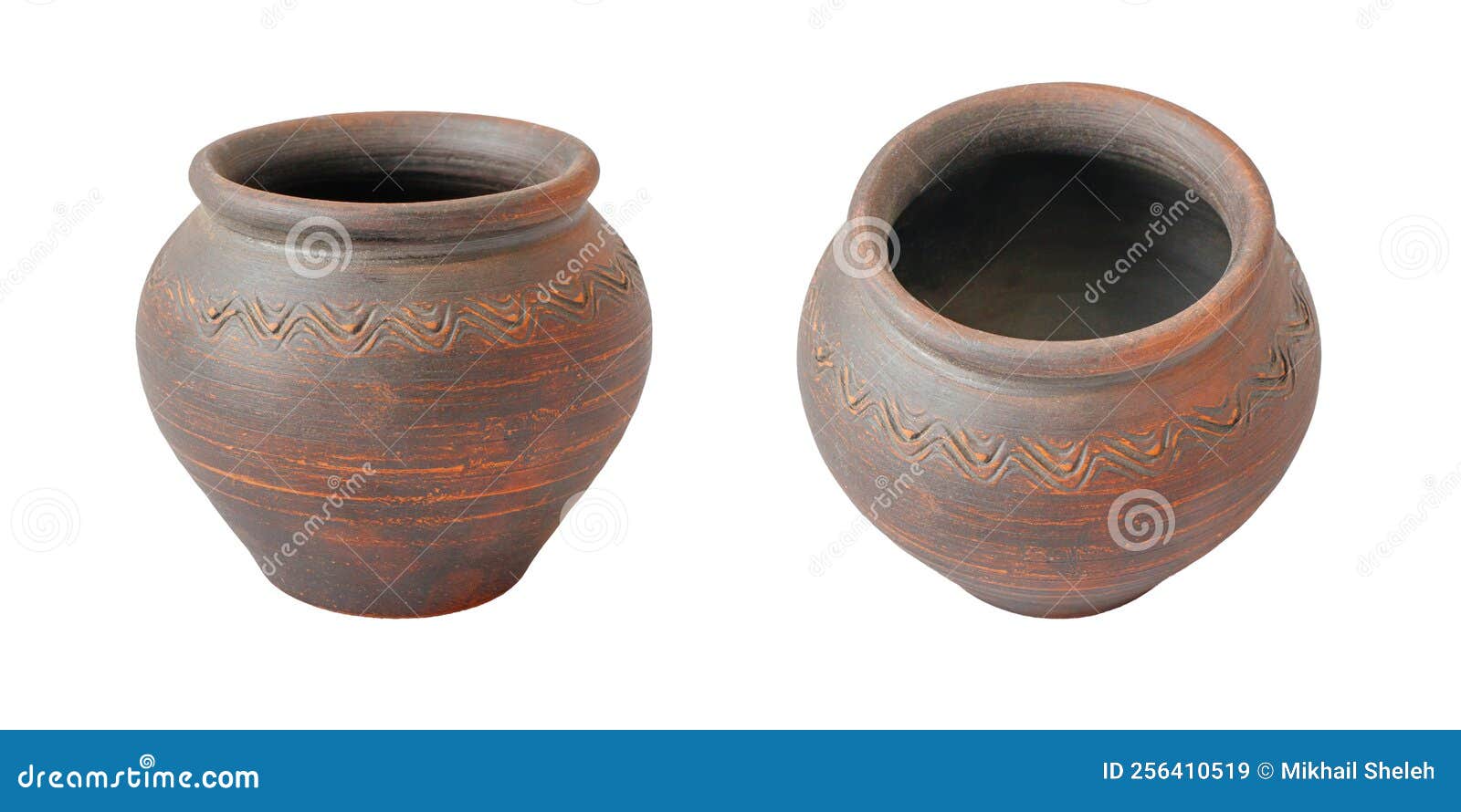 Two Brown Ceramic Pots from Different Angles. Vessels Made of Baked ...