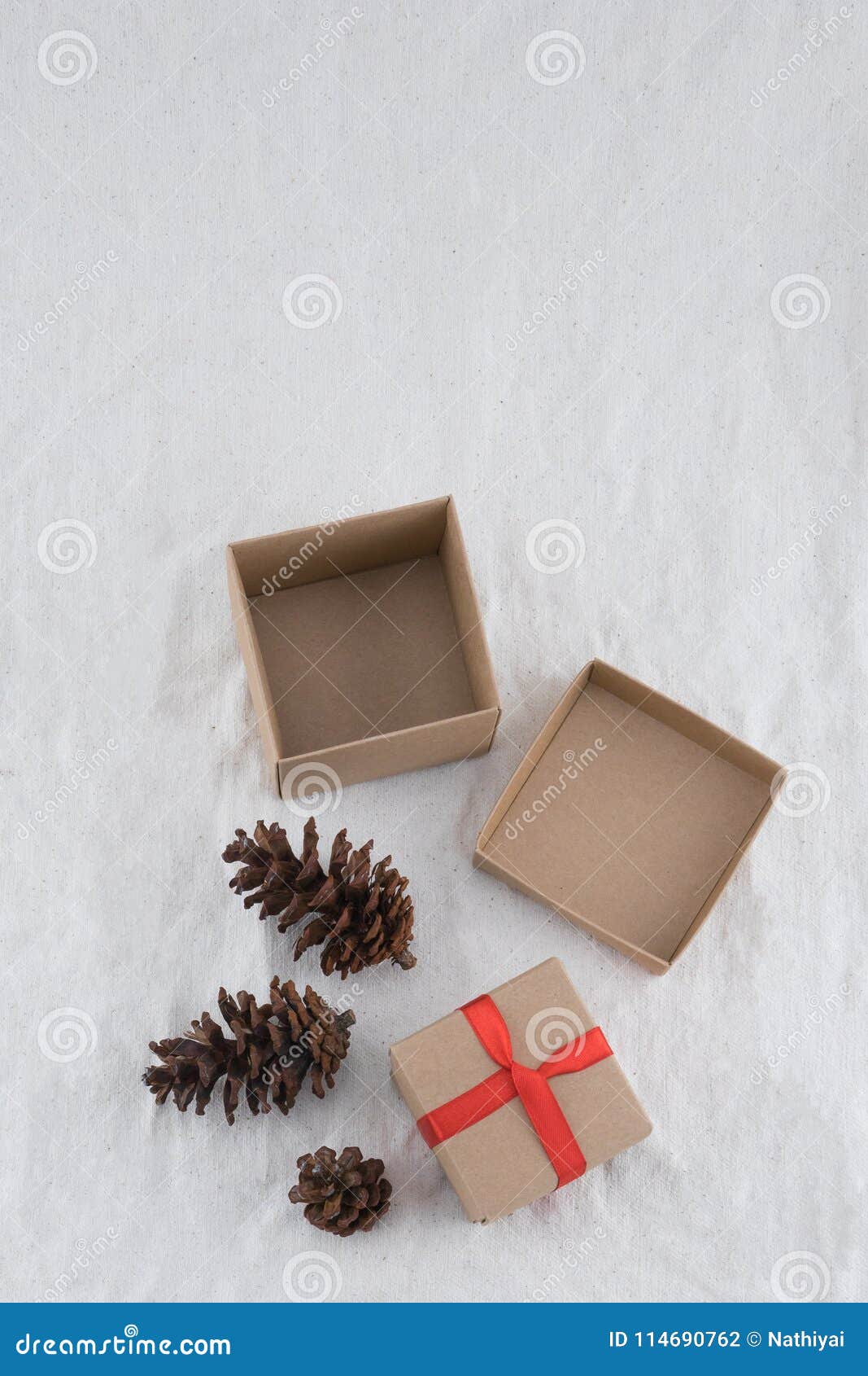 Two Brown Gift Boxes Decorated with Pinecones Stock Photo - Image of ...
