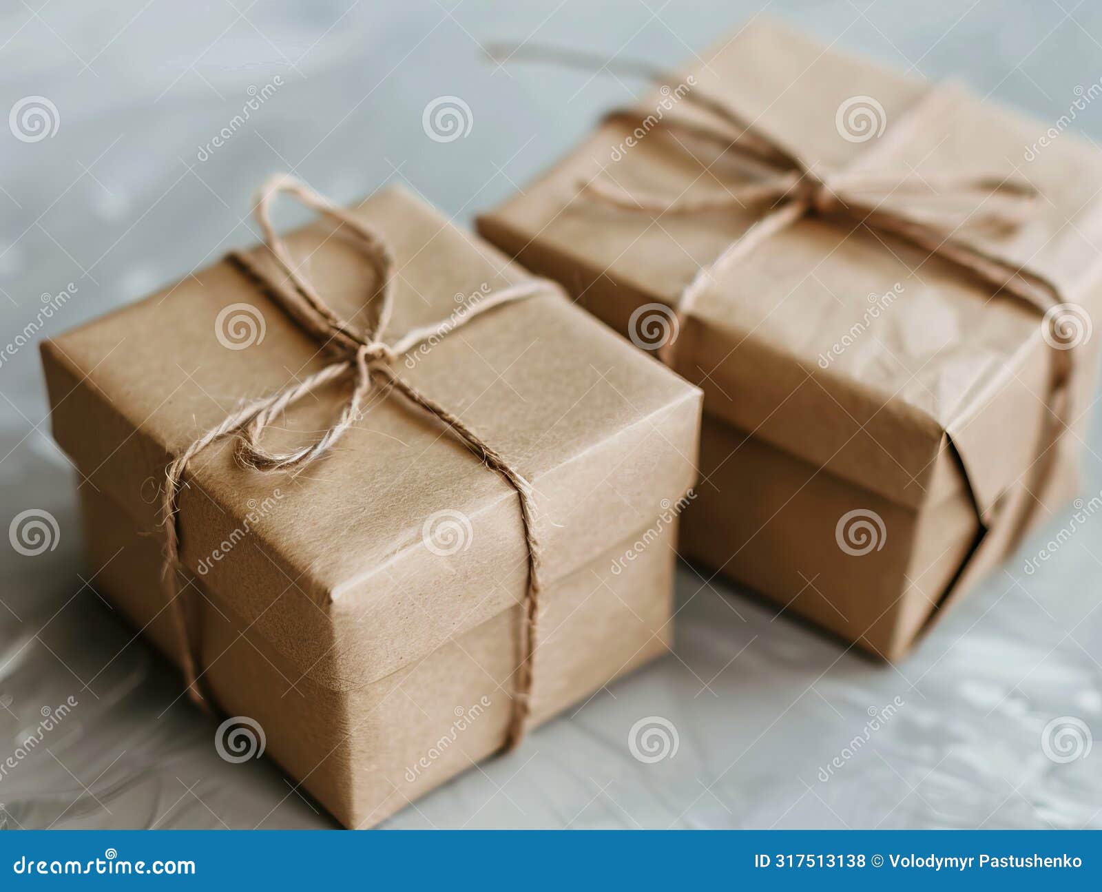 Two Brown Gift Boxes Tied with String Stock Illustration - Illustration ...