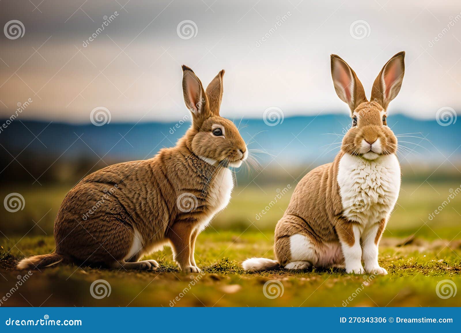 Two Brown Rabbits on the Grass. Generated by AI. Stock Illustration ...
