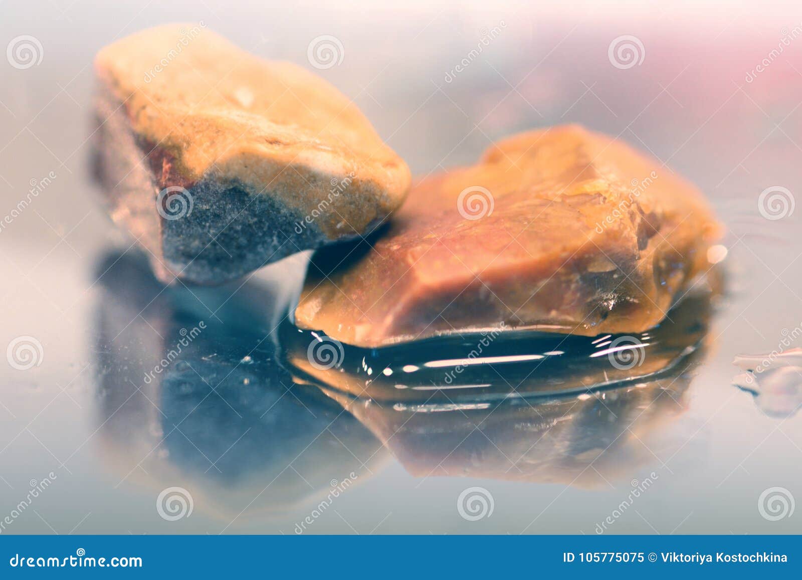 Two Brown Stones on a Reflective Surface Stock Image - Image of macro ...