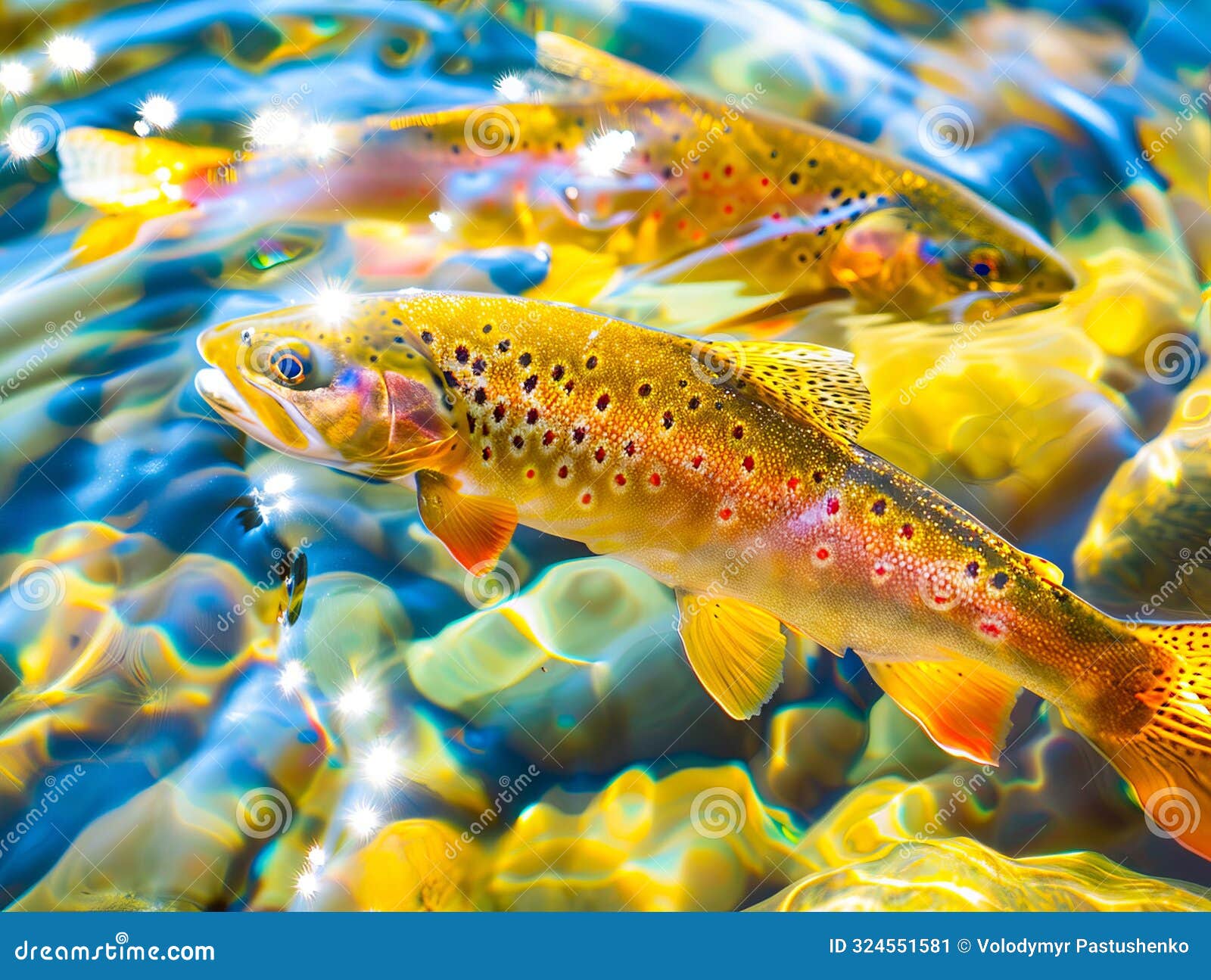 Two Brown Trout Swimming in a River Stock Image - Image of bubble, fish ...
