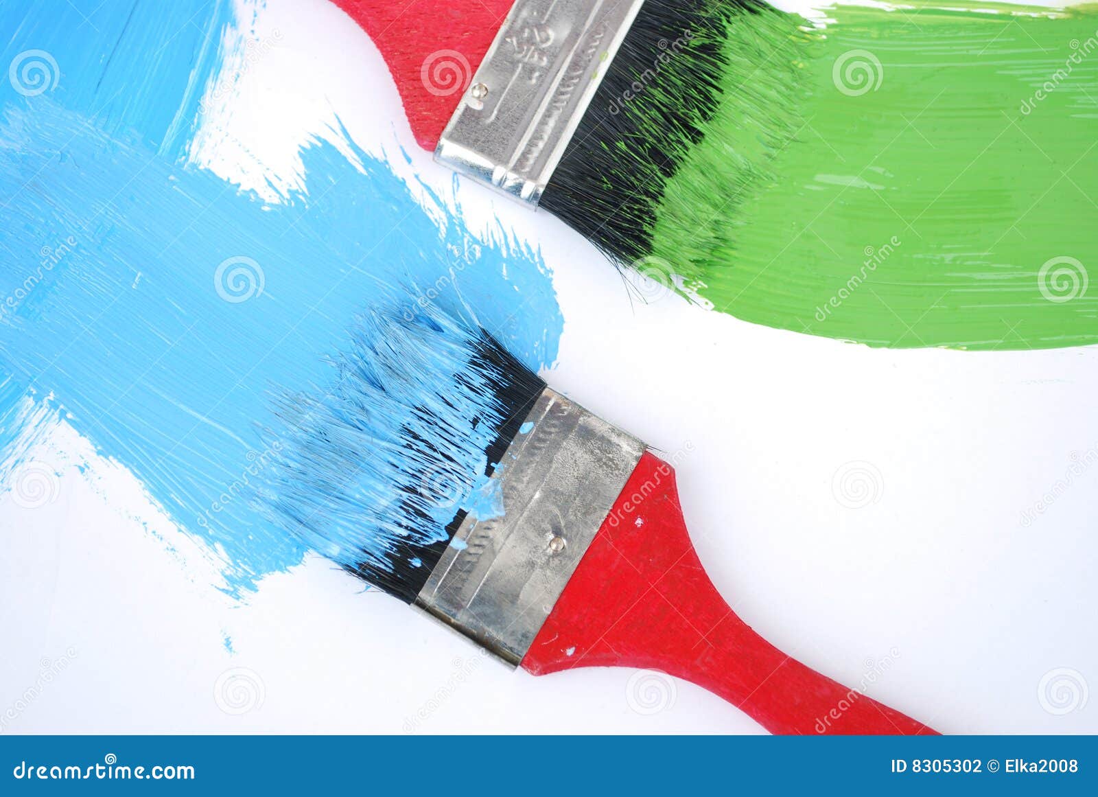 Two Brushes with Green and Blue Paint Stock Photo - Image of dripping ...