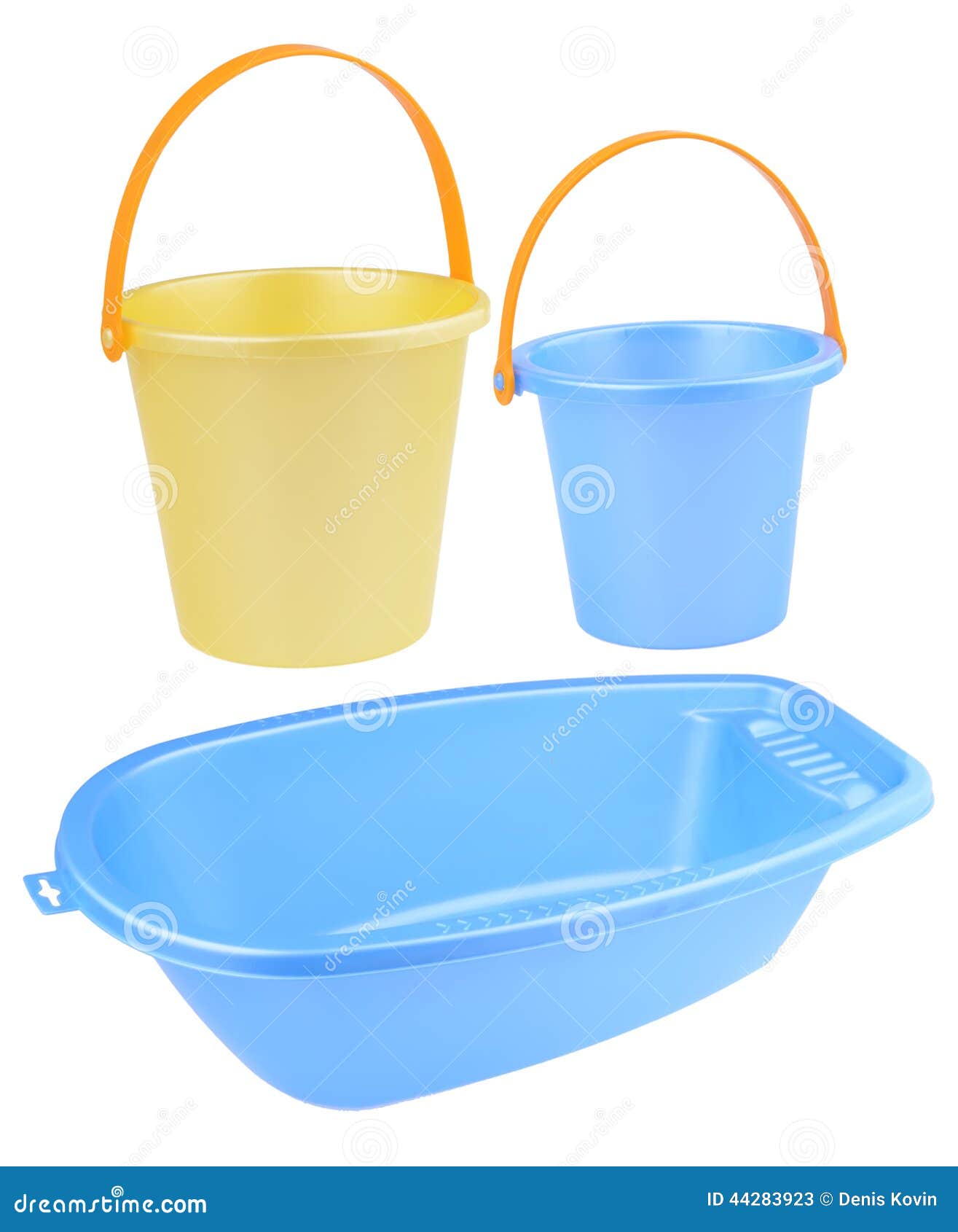 Two Buckets and Bathtub Isolated on White Background Stock Image ...