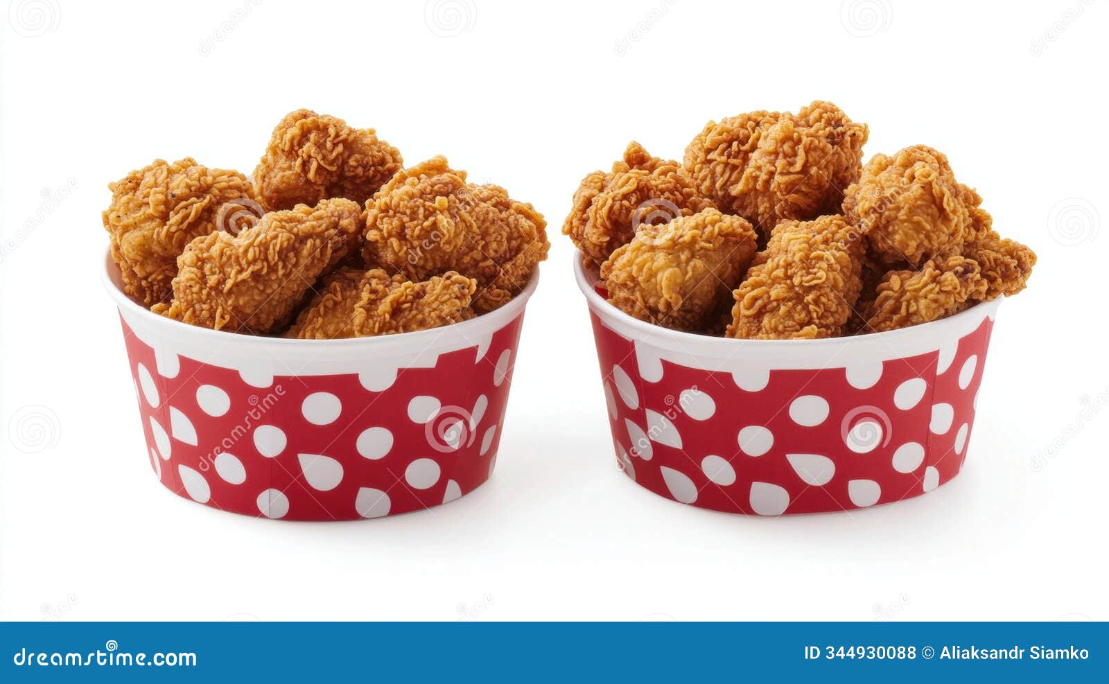 Two Buckets of Fried Chicken in Red and White Containers on White ...