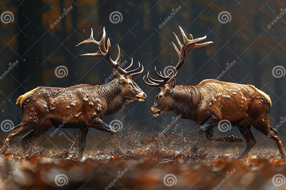 Two Bucks Fighting Each Other. Generative AI. Stock Illustration ...