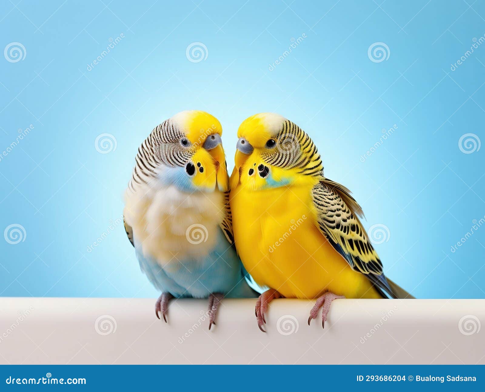 Two Budgie sit on a perch stock illustration. Illustration of parrot ...