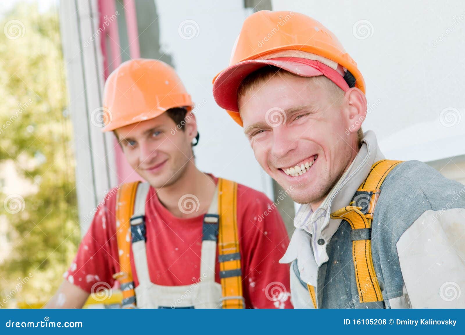 Two Builder Facade Painters Stock Photo - Image of smiley, hardhat ...