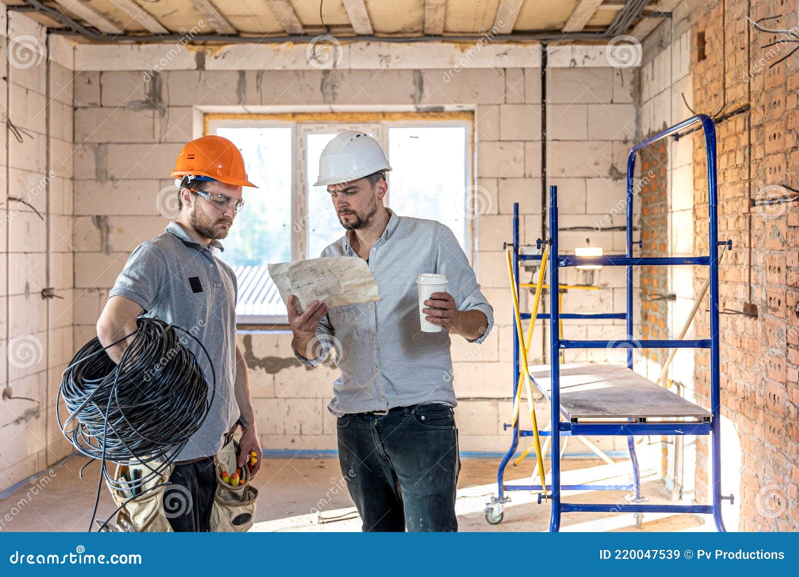 Two Builders Collaborate To Build a New Home Stock Image - Image of ...