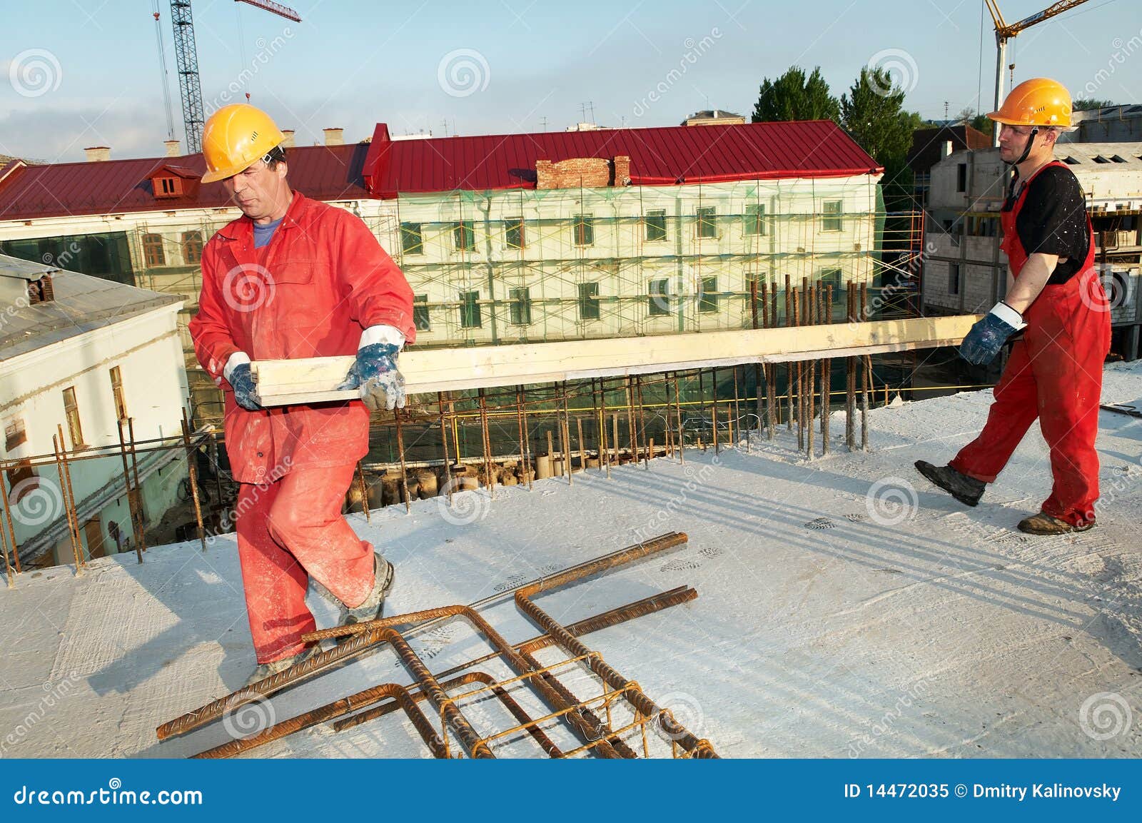 Two Builders at Construction Site Stock Image - Image of construction ...