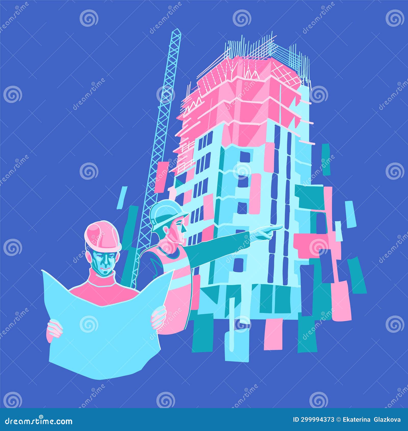 Builders And Constructors Work With Various Equipment Vector ...