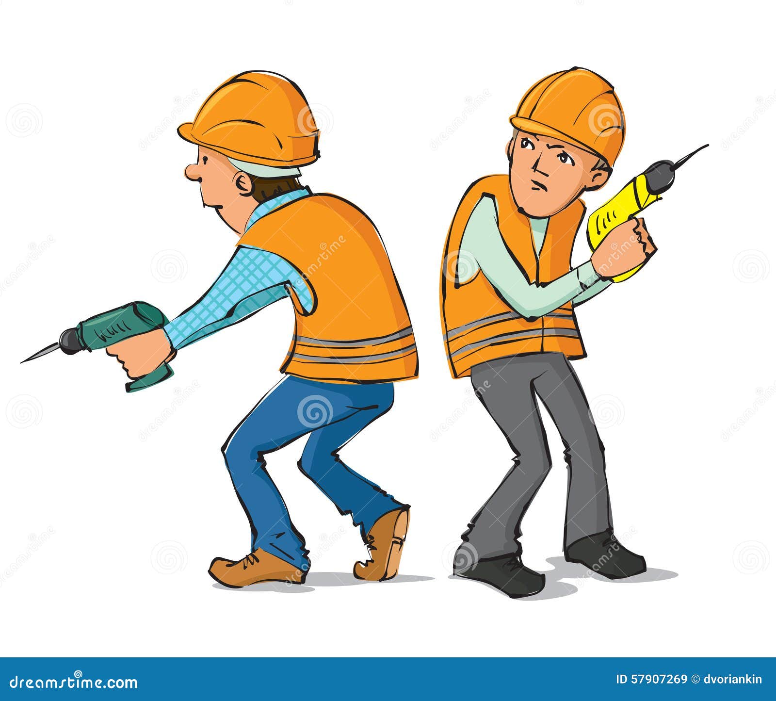 Two builders with drills stock vector. Illustration of drawing - 57907269