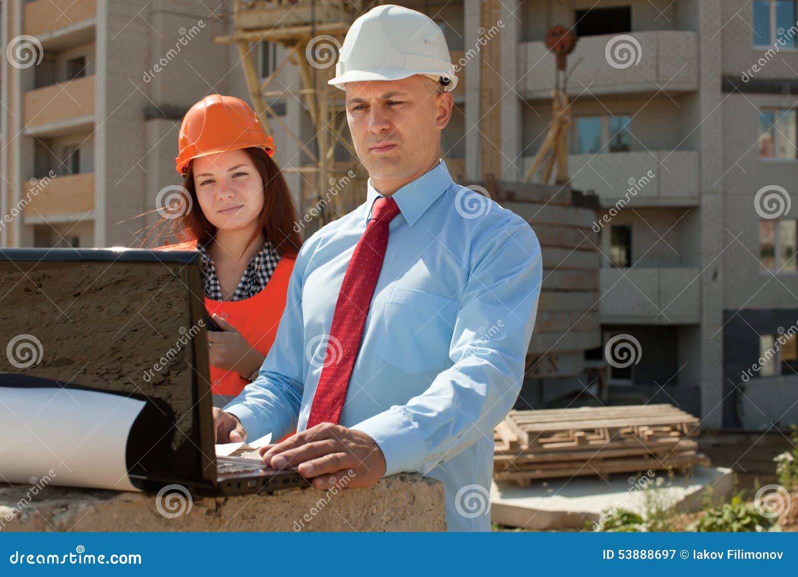 Two Builders Works on the Building Site Stock Image - Image of foreman ...