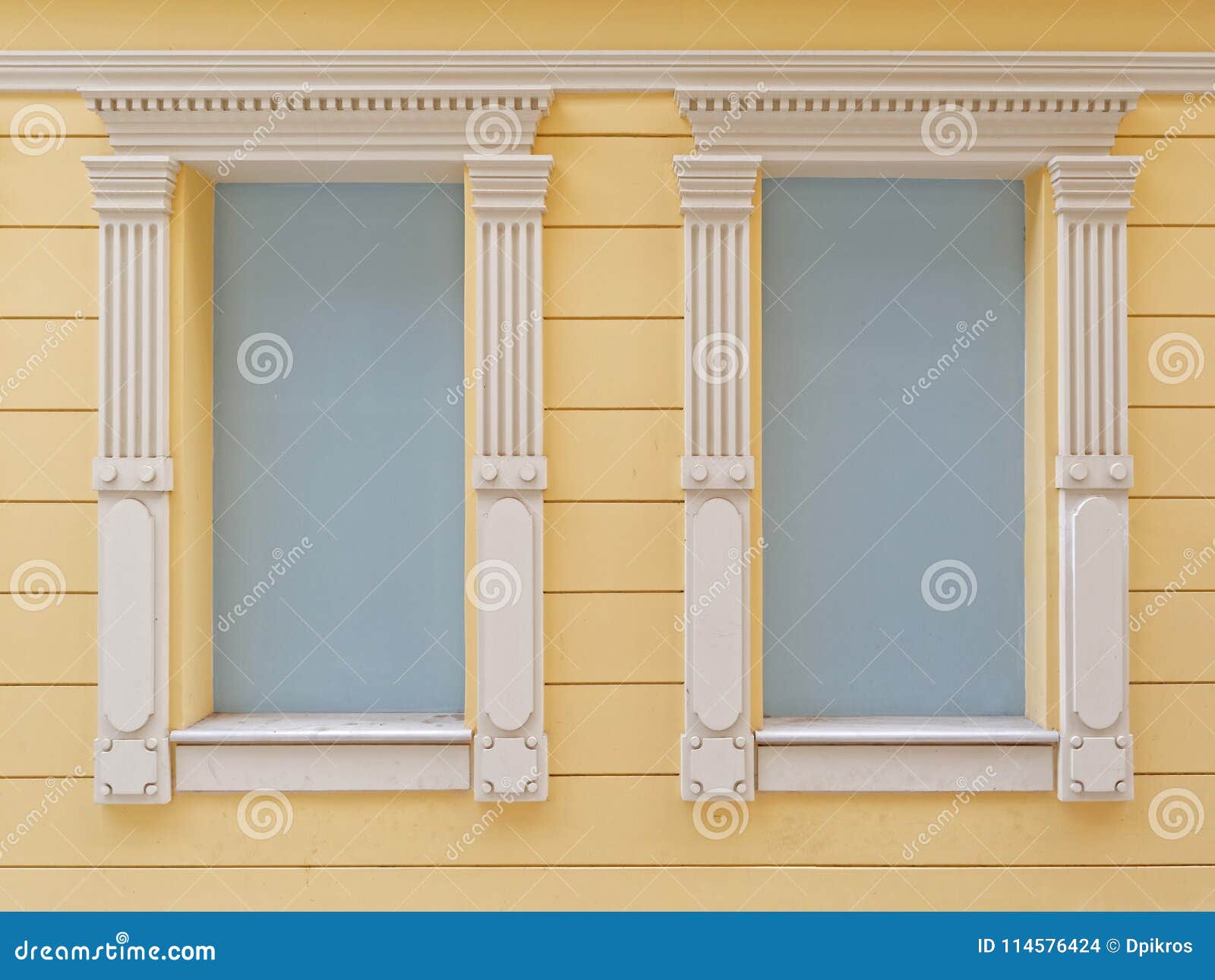 Two Built Windows Light Blue Painted with Vintage White Frame Stock ...