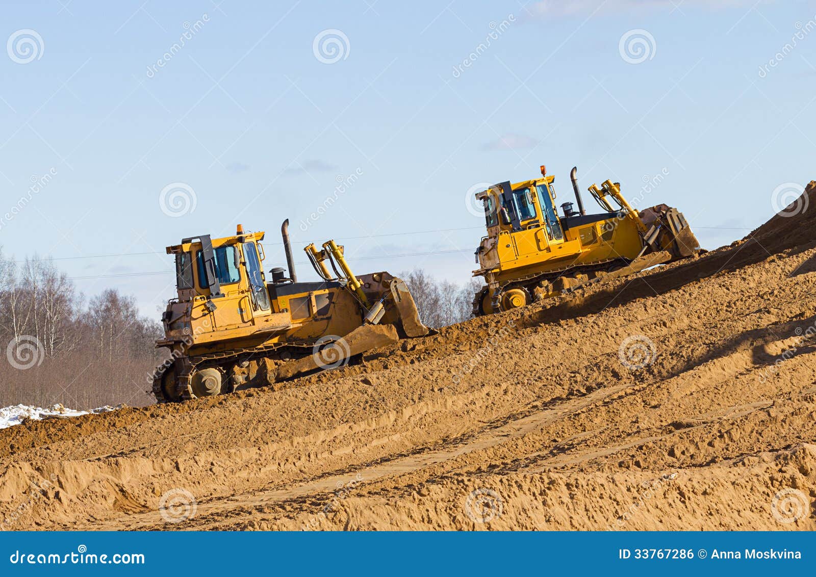 Two bulldozer at Work stock photo. Image of diesel, business - 33767286