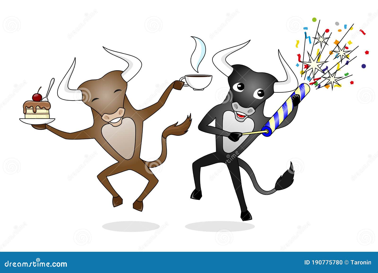 Two Cheerful Bulls Jumping. Stock Vector - Illustration of coffee ...