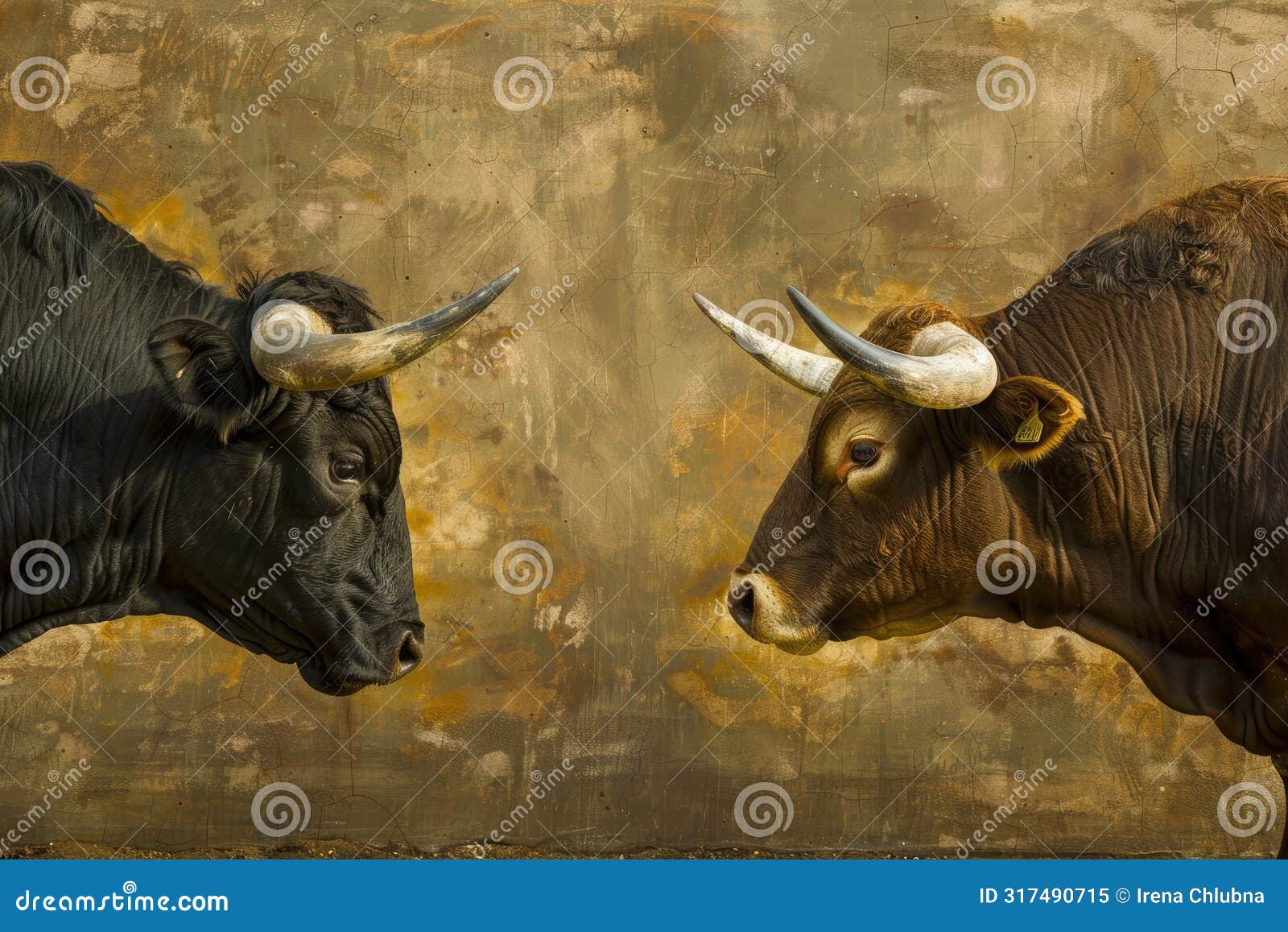 Two Bulls Stand Facing Each Other Stock Illustration - Illustration of ...