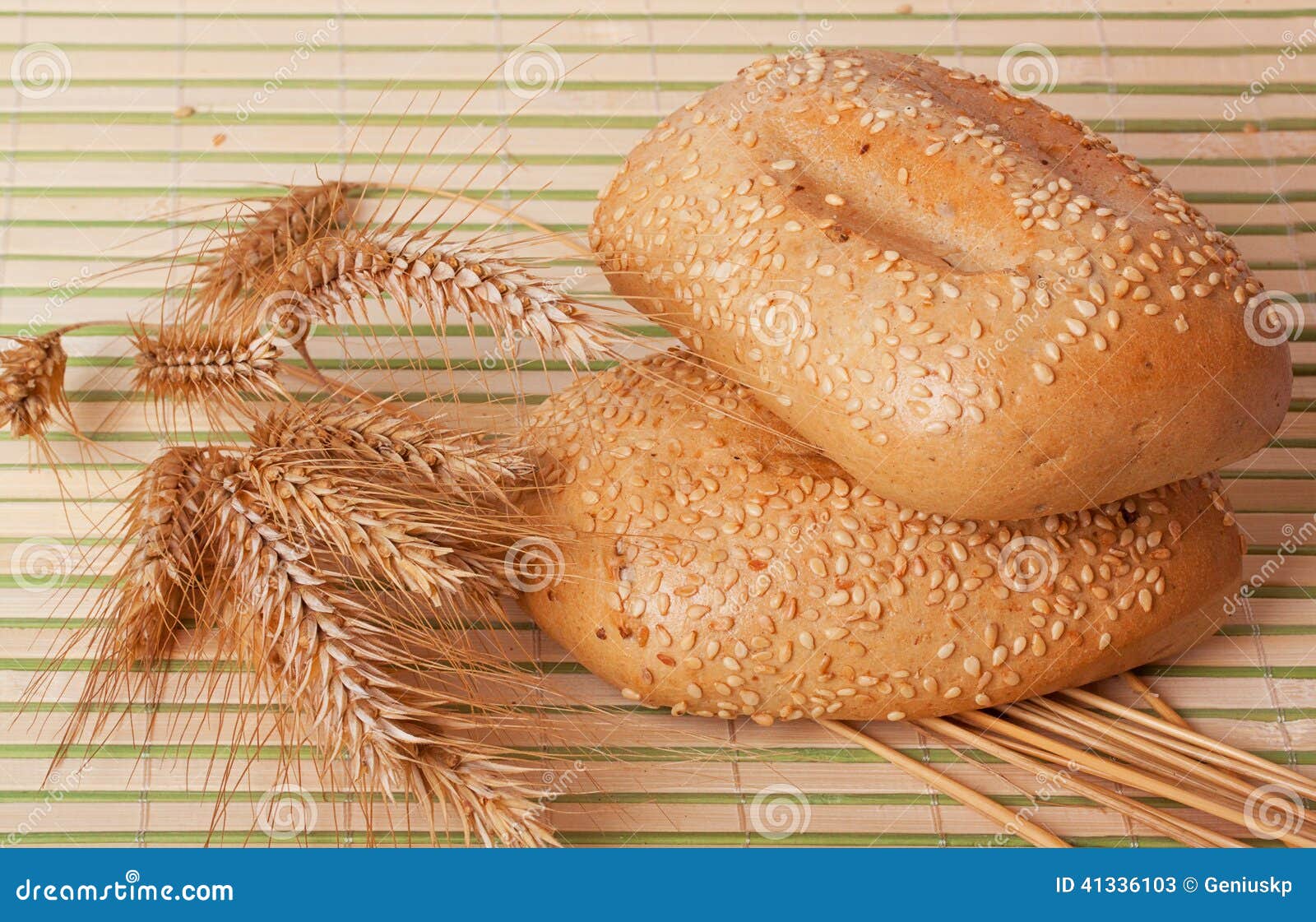Two Buns with Wheat Spikelets Stock Image - Image of dinner, sandwich ...