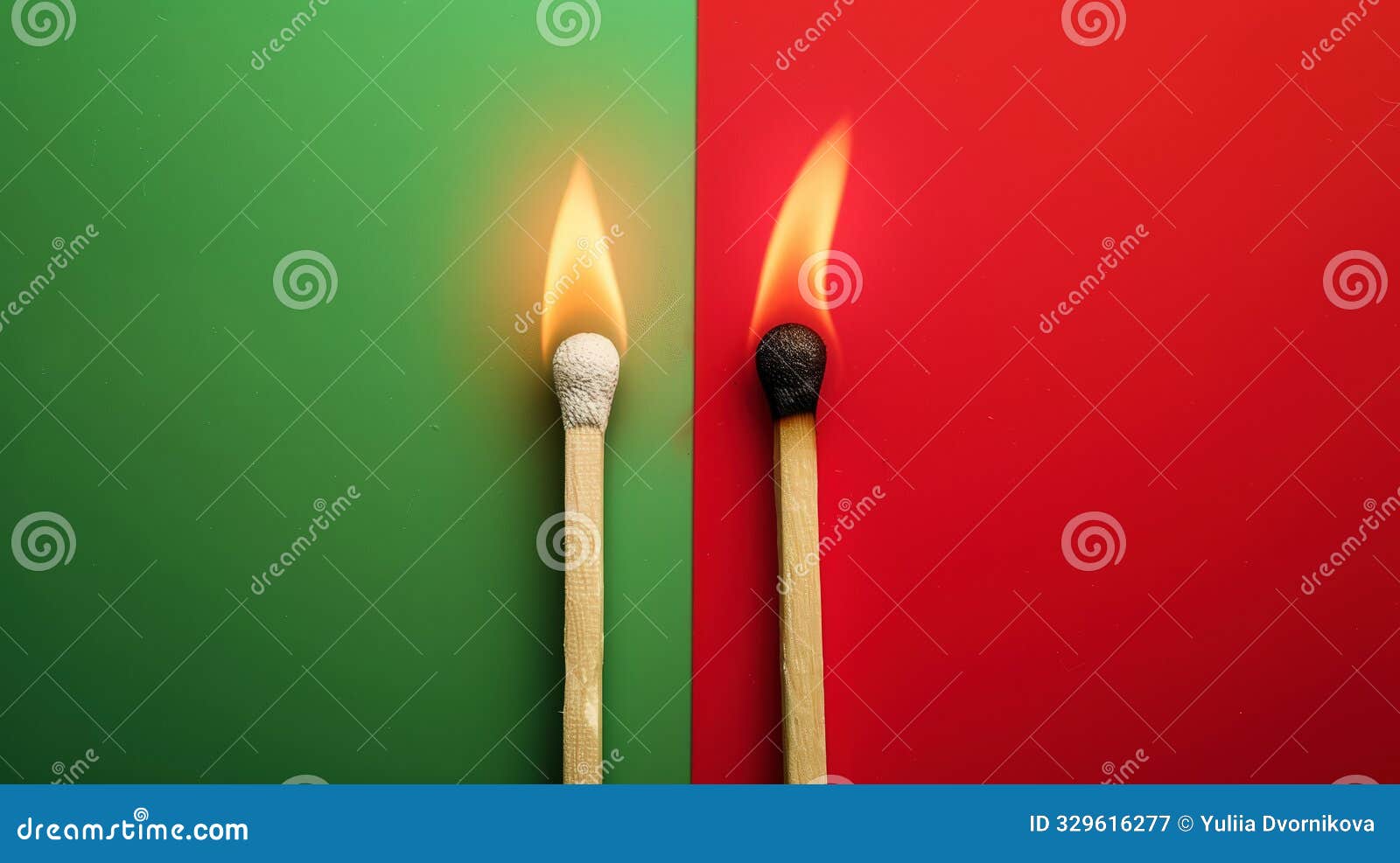 Two Burning Matches on Split Green and Red Background, Ideas, Emotional ...