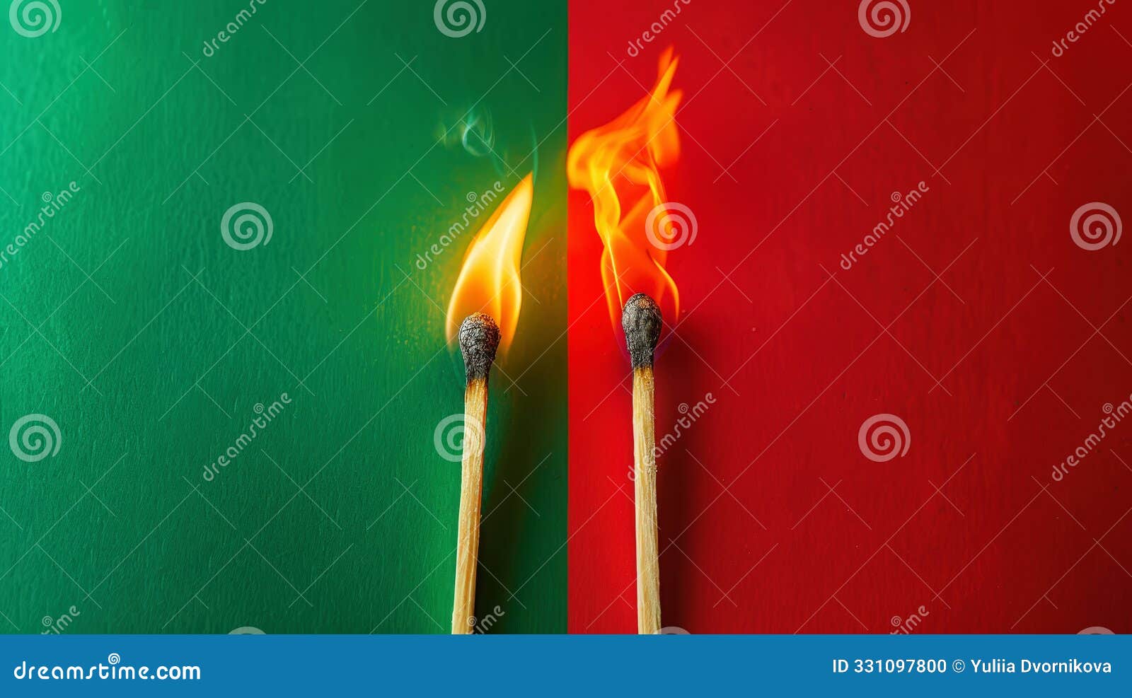 Two Burning Matches on Split Green and Red Background, Ideas, Emotional ...
