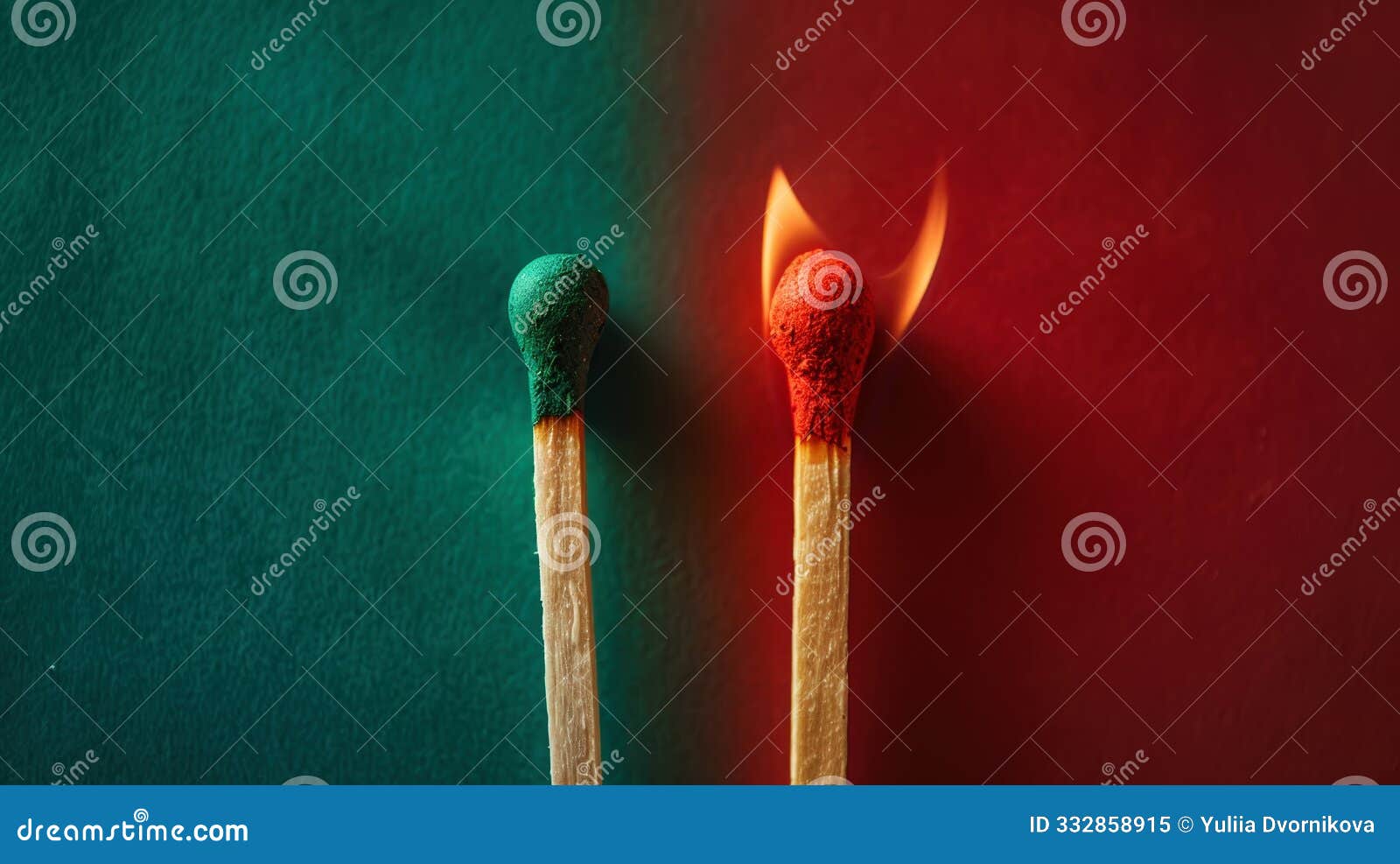 Two Burning Matches on Split Green and Red Background, Ideas, Emotional ...