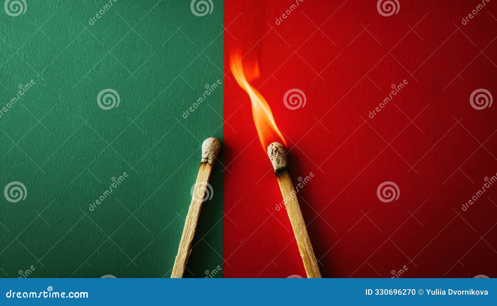 Two Burning Matches on Split Green and Red Background, Ideas, Emotional ...