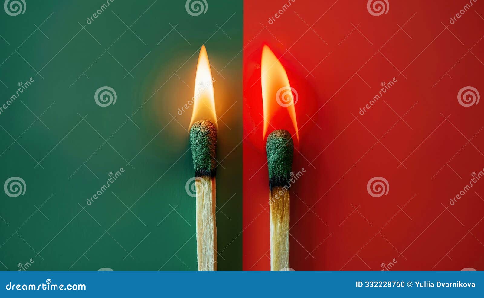 Two Burning Matches on Split Green and Red Background, Ideas, Emotional ...