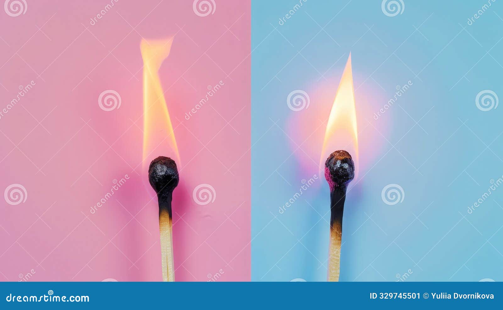Two Burning Matches on Split Pastel Blue and Pink Background, Ideas ...