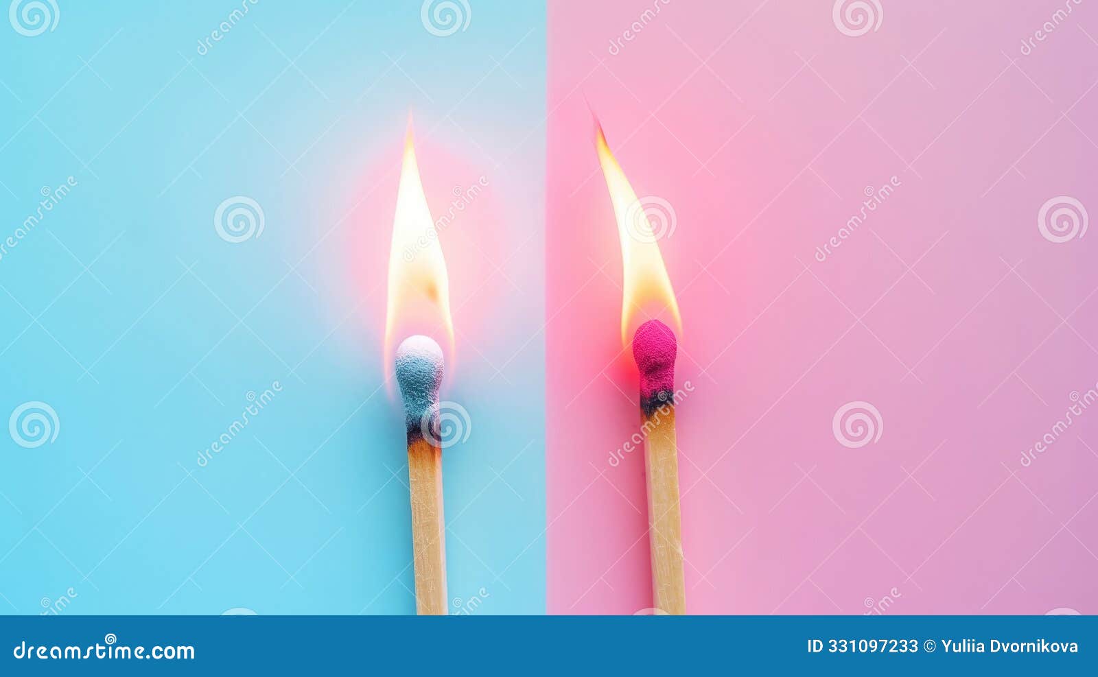 Two Burning Matches on Split Pastel Blue and Pink Background, Ideas ...