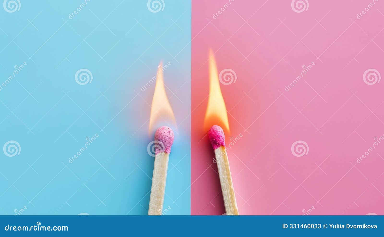 Two Burning Matches on Split Pastel Blue and Pink Background, Ideas ...