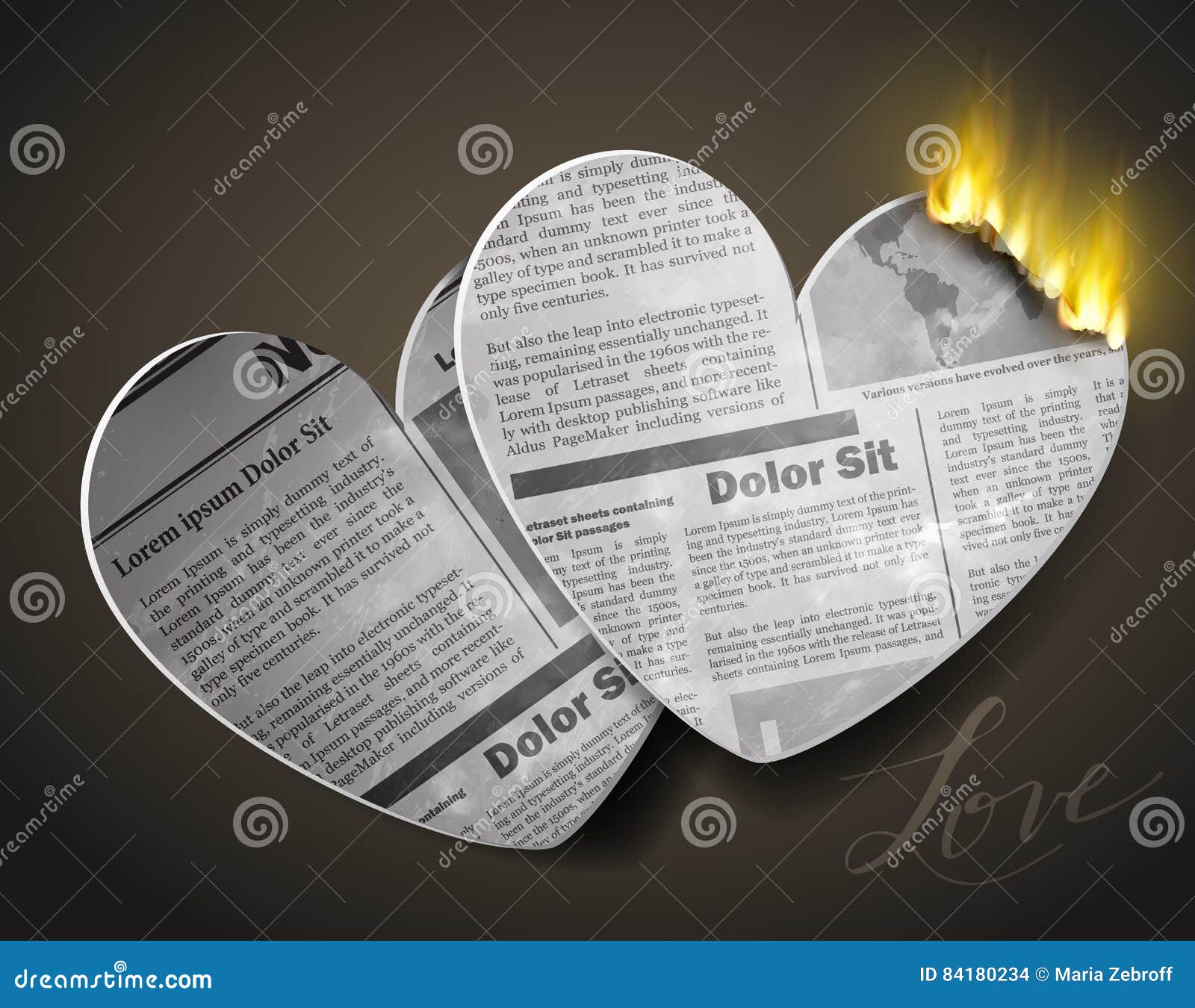 Two Burning Newspaper Heart Stock Vector - Illustration of page, dirty ...