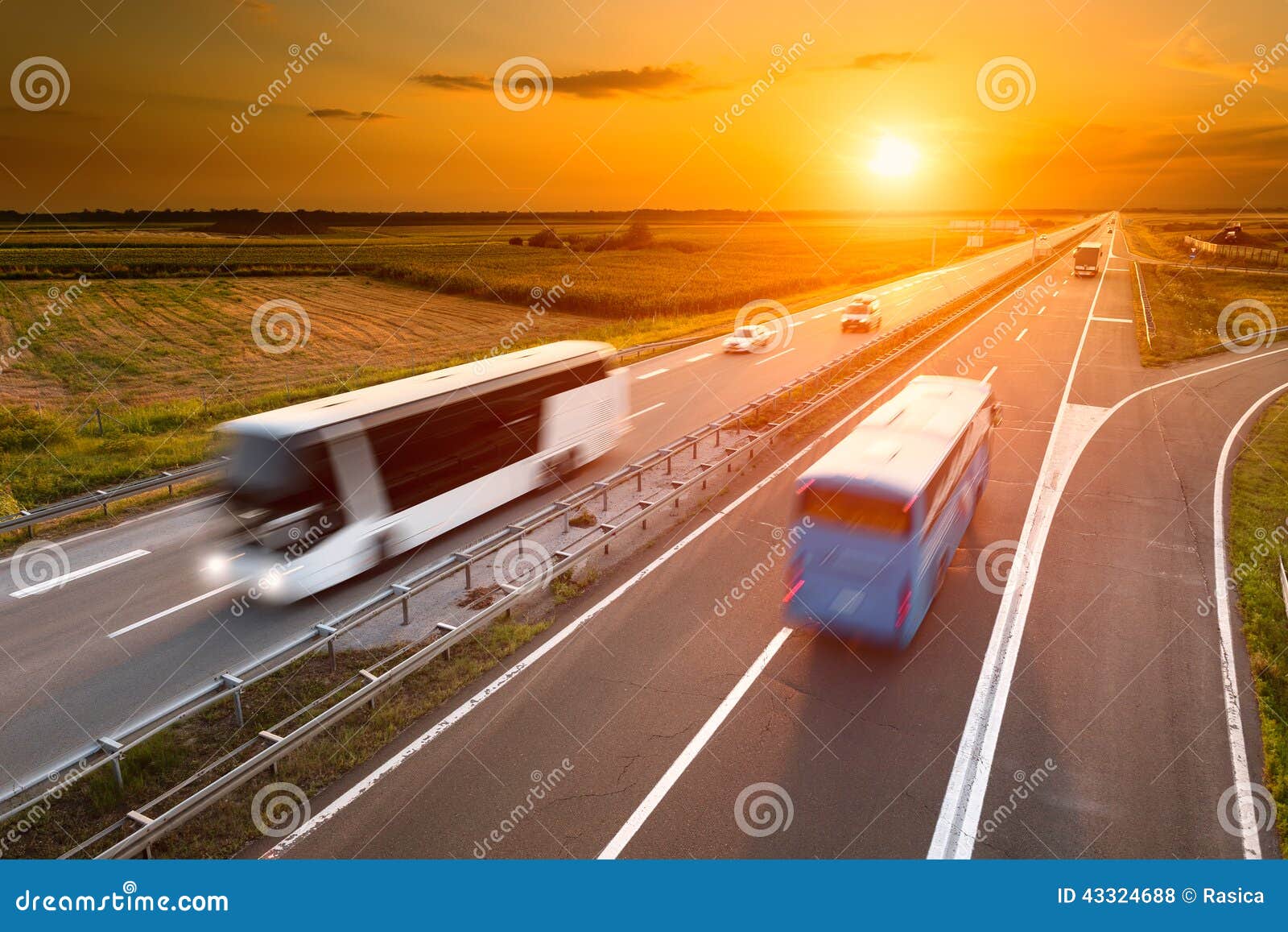 Two Buses on Highway in Motion Blur Stock Photo - Image of freeway ...
