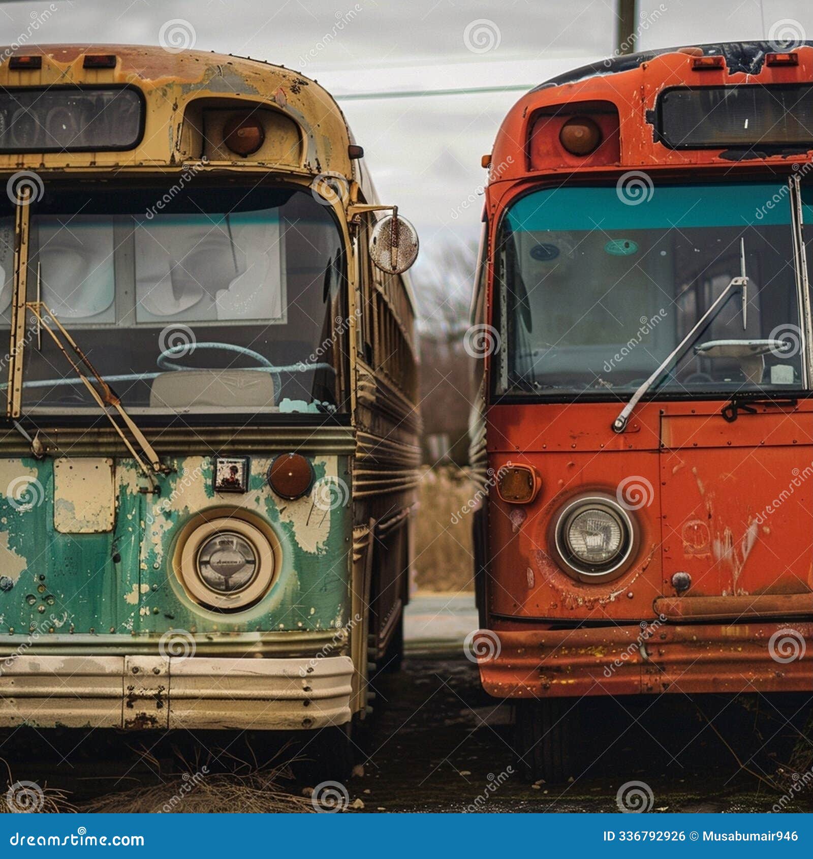 Two Buses Parked Side by Side, Ready for Passengers Stock Illustration ...