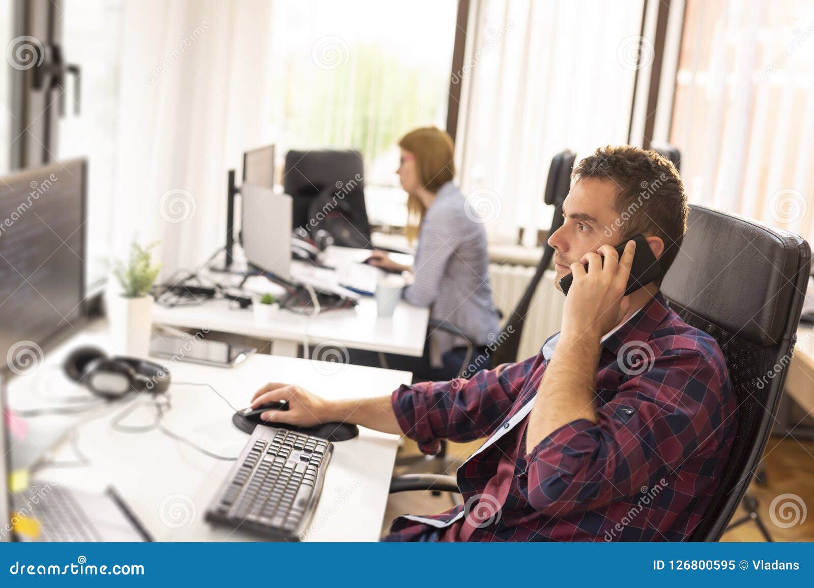 Making a Phone Call at Work Stock Image - Image of cooperation ...