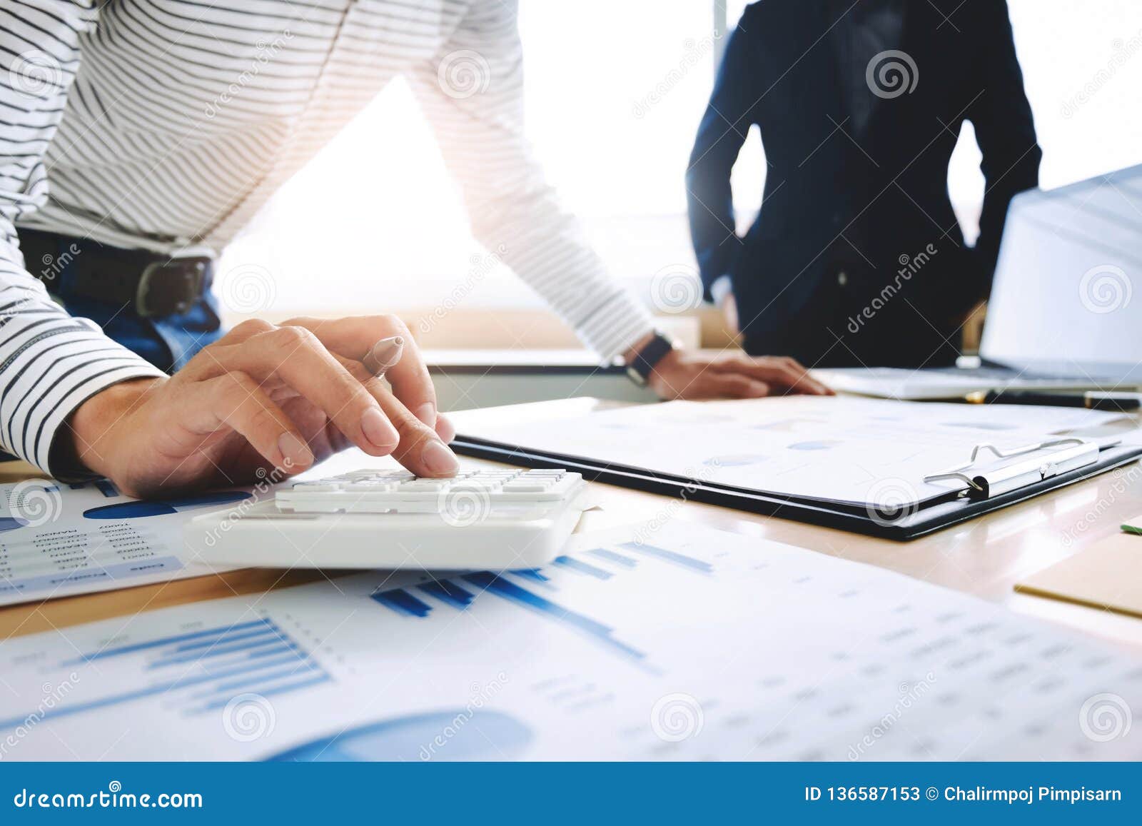 Two Business Executives Partner Analysis Data Document with Accountant ...