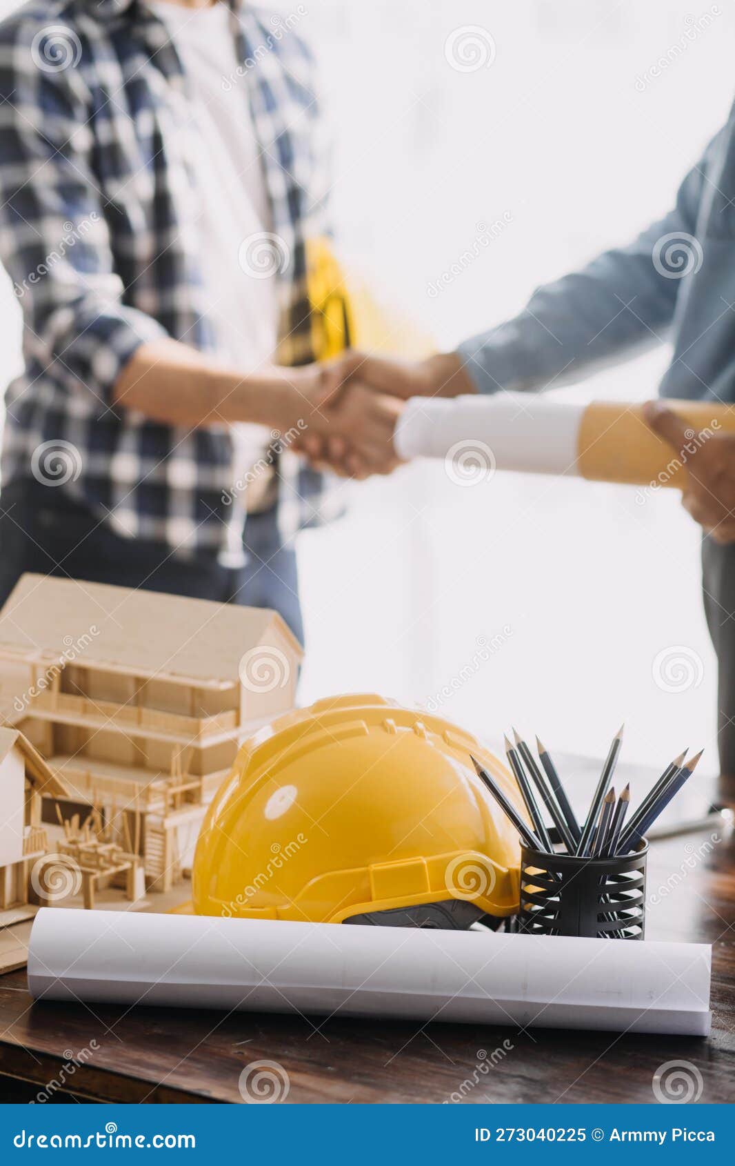 Two Business Man Construction Site Engineer. Engineering Objects on Workplace with Partners ...