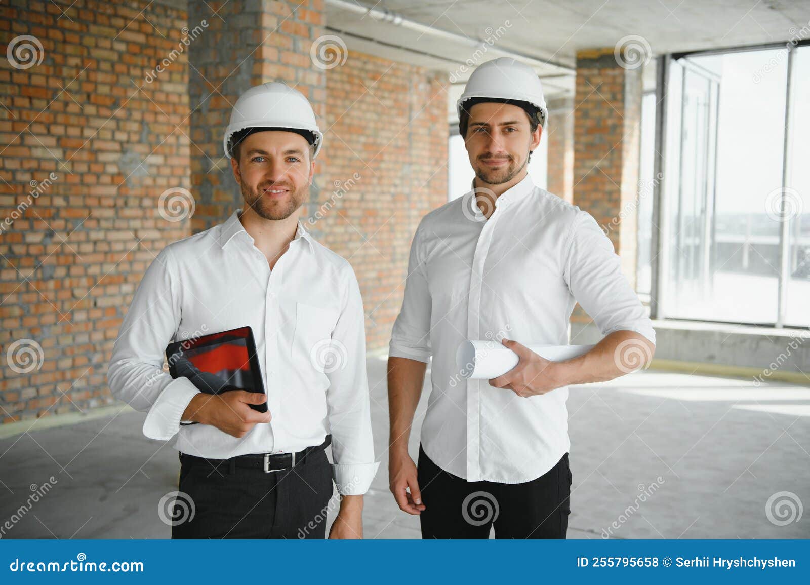 Two Business Man Construction Site Engineer. Stock Photo - Image of ...
